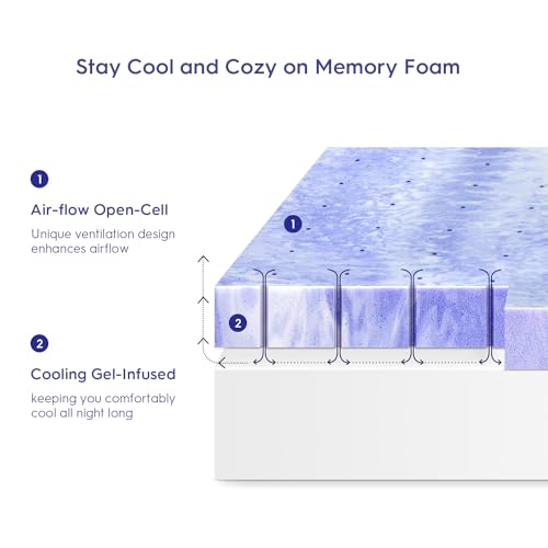ELEMUSE 2 Inch Ventilated Design Memory Foam Twin Mattress Topper,Cooling Gel Infused Swirl Foam Pad for Pressure Relief Back Pain,Bed Topper for Body Support, CertiPUR-US Certified