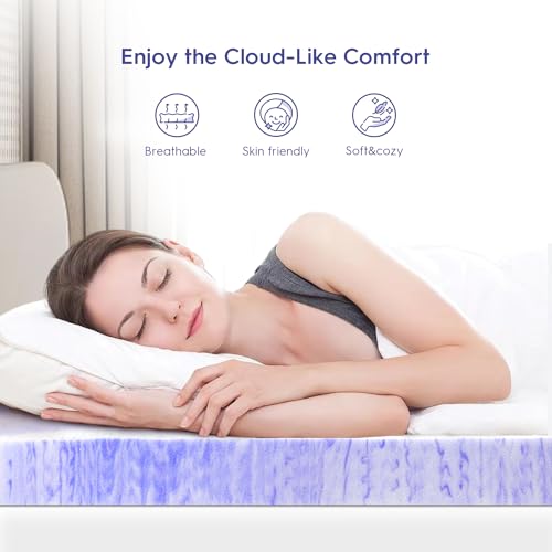 ELEMUSE 2 Inch Ventilated Design Memory Foam Twin Mattress Topper,Cooling Gel Infused Swirl Foam Pad for Pressure Relief Back Pain,Bed Topper for Body Support, CertiPUR-US Certified