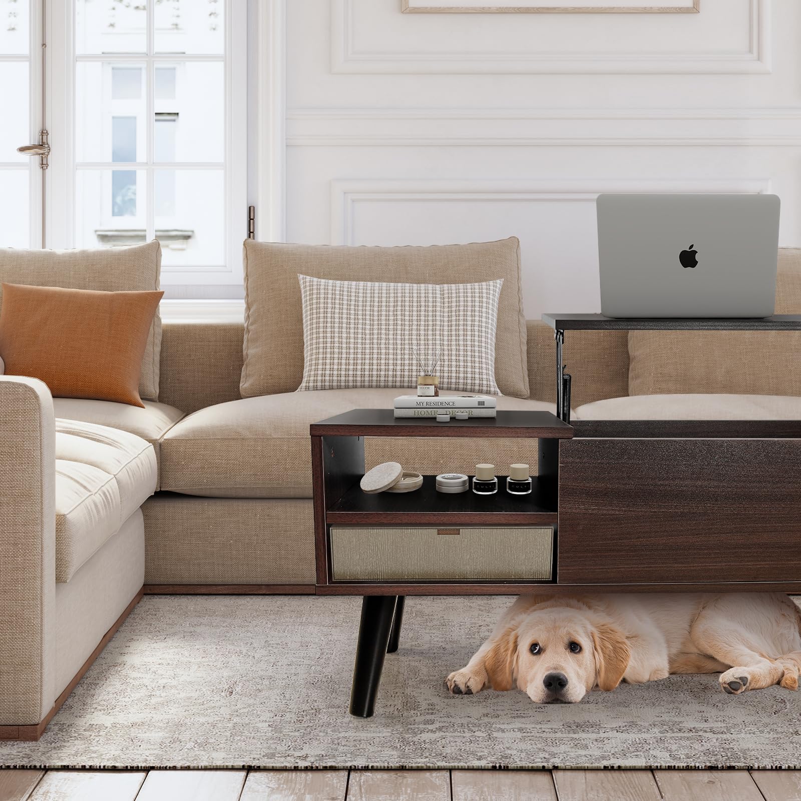 Ktoinpo Lift Top Coffee Table for Living Room, Wood Center Dining Table with Hidden Compartment Storage, Modern Adjustable Teas Tables Home Office Medieval Furniture Grey