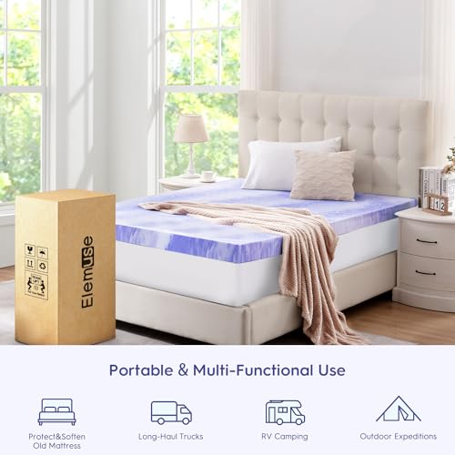 ELEMUSE 2 Inch Ventilated Design Memory Foam Twin Mattress Topper,Cooling Gel Infused Swirl Foam Pad for Pressure Relief Back Pain,Bed Topper for Body Support, CertiPUR-US Certified