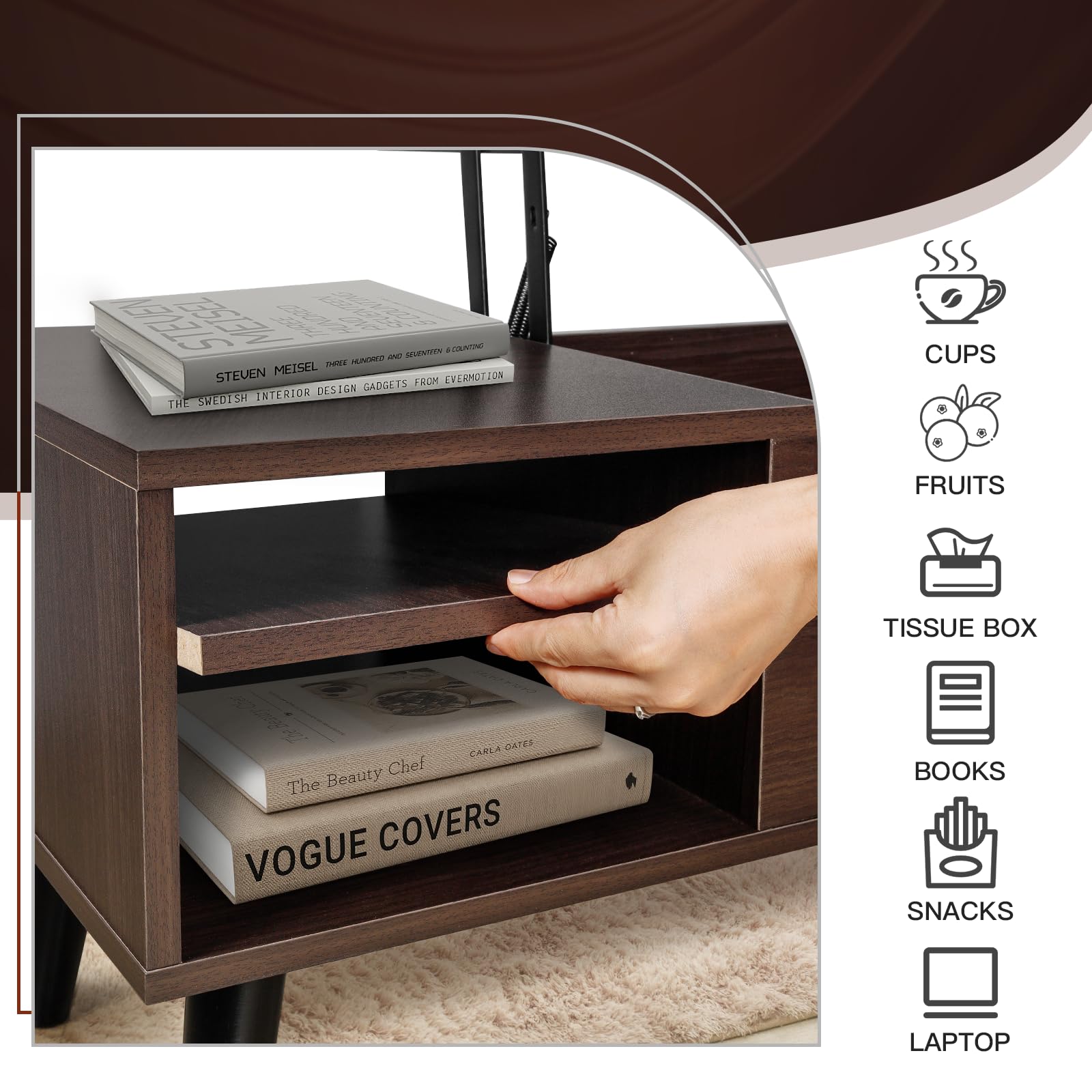Ktoinpo Lift Top Coffee Table for Living Room, Wood Center Dining Table with Hidden Compartment Storage, Modern Adjustable Teas Tables Home Office Medieval Furniture Grey