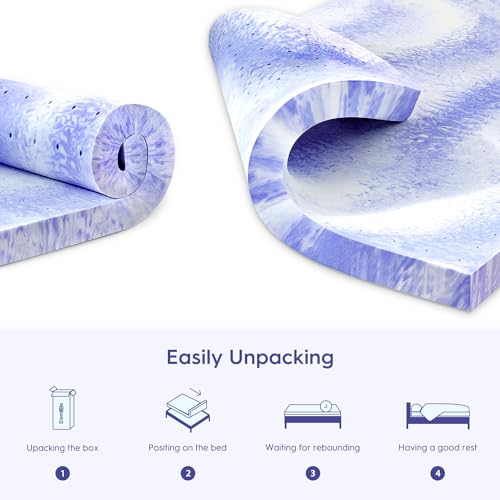 ELEMUSE 2 Inch Ventilated Design Memory Foam Twin Mattress Topper,Cooling Gel Infused Swirl Foam Pad for Pressure Relief Back Pain,Bed Topper for Body Support, CertiPUR-US Certified