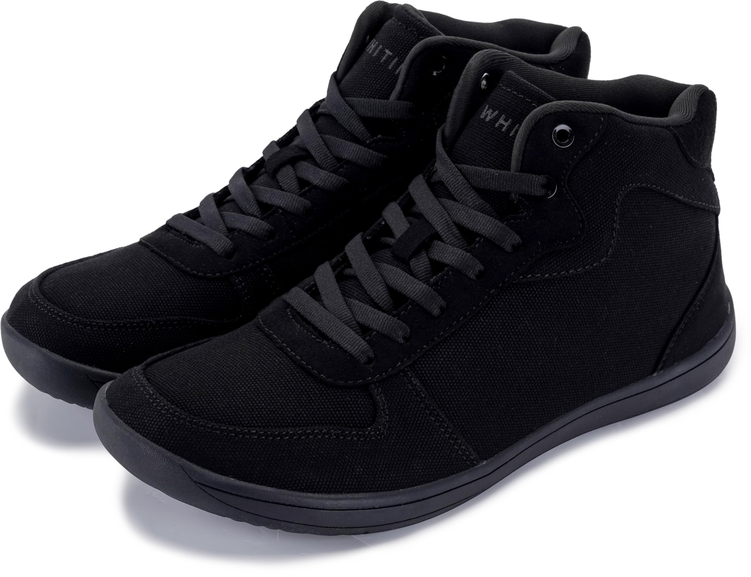 WHITIN Men's Wide Toe Box Canvas Minimalist Barefoot Shoes Width Zero Drop Minimus Sneaker Male Size 10 Hightop Minimal Walking Boxing Casual All Black 44