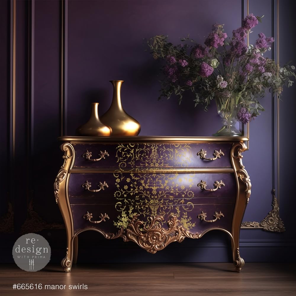 Prima Marketing Re-Design Gold Foil Kacha Decor Transfers-Manor Swirls RE665616
