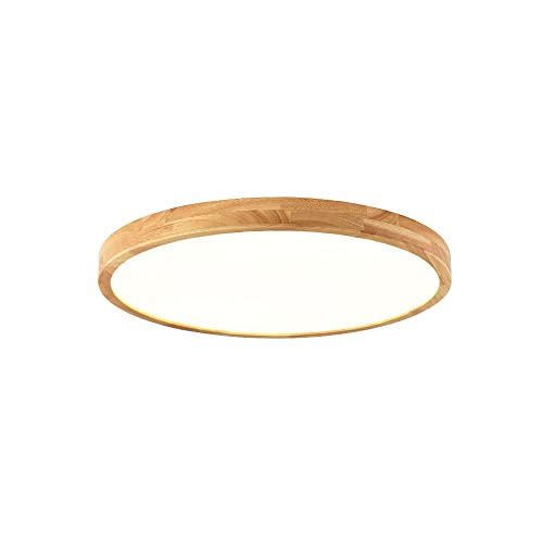 MURUIEN LED 3 Color Temperatures Dimmable Flush Mount Ceiling Light Wood Lamp Body Ceiling Lamp Japanese Style Lighting Fixtures Suitable for Balcony Corridor Living Room Ceiling Light