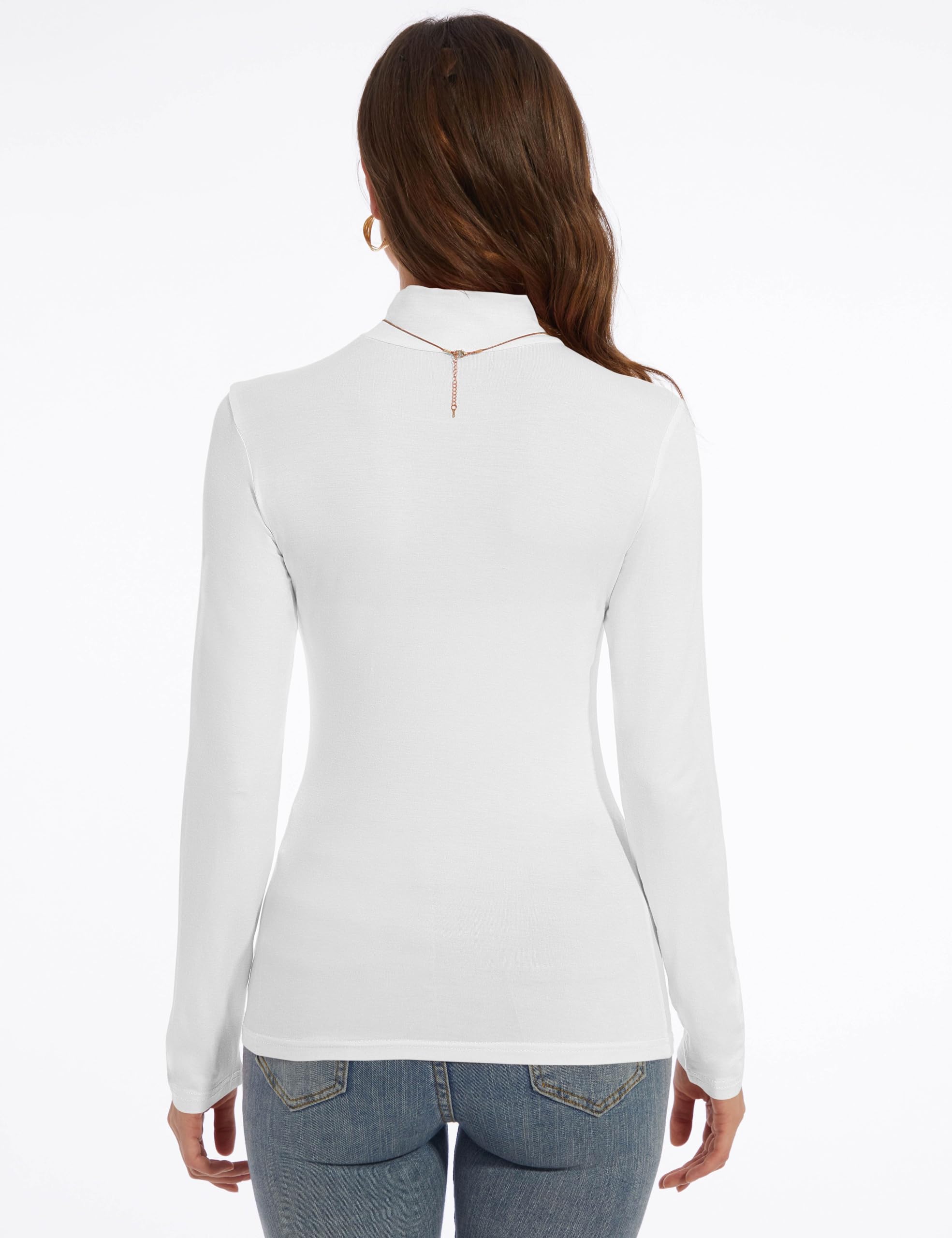 Long Sleeve Turtle Necks for Women Going Out Slim Fit Basic Casual Tee Tops Thermal Underscrub Clothing(White, Large)