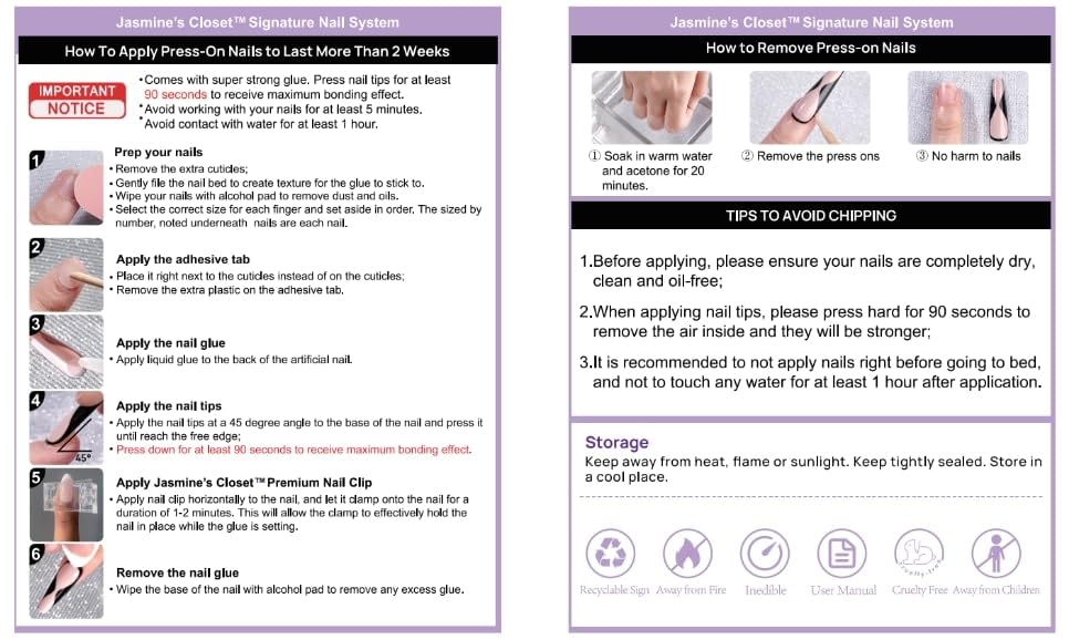 Jasmine’s Closet® Premium Nail Clips (5 Pack) - Eliminate Air Bubbles - Strong, Sturdy & Sets Glue Perfectly - Salon Quality Nails at Home