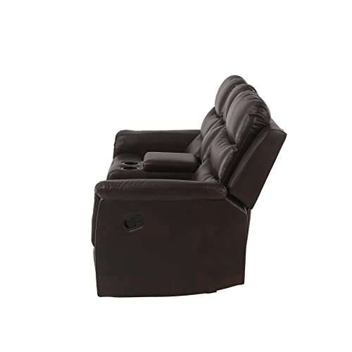 FULife 2 Seaters Manual Wall Hugger Chair RV Sofa Loveseat Sofá,PU Leather Double Reclining Sectional Couch with Cup Holders&Center Console for Living Room/Apartment/Office/Theater