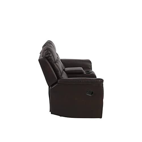 FULife 2 Seaters Manual Wall Hugger Chair RV Sofa Loveseat Sofá,PU Leather Double Reclining Sectional Couch with Cup Holders&Center Console for Living Room/Apartment/Office/Theater