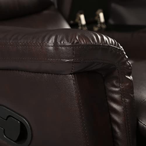 FULife 2 Seaters Manual Wall Hugger Chair RV Sofa Loveseat Sofá,PU Leather Double Reclining Sectional Couch with Cup Holders&Center Console for Living Room/Apartment/Office/Theater
