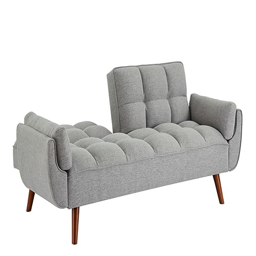 Sofa Bed with Wood Base, Modern Convertible Futon Sleeper Couch Daybed with Adjustable Backrest for Studio, Apartment, Office, Small Space, Compact Living Room Recliners (Grey)