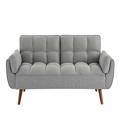 Sofa Bed with Wood Base, Modern Convertible Futon Sleeper Couch Daybed with Adjustable Backrest for Studio, Apartment, Office, Small Space, Compact Living Room Recliners (Grey)