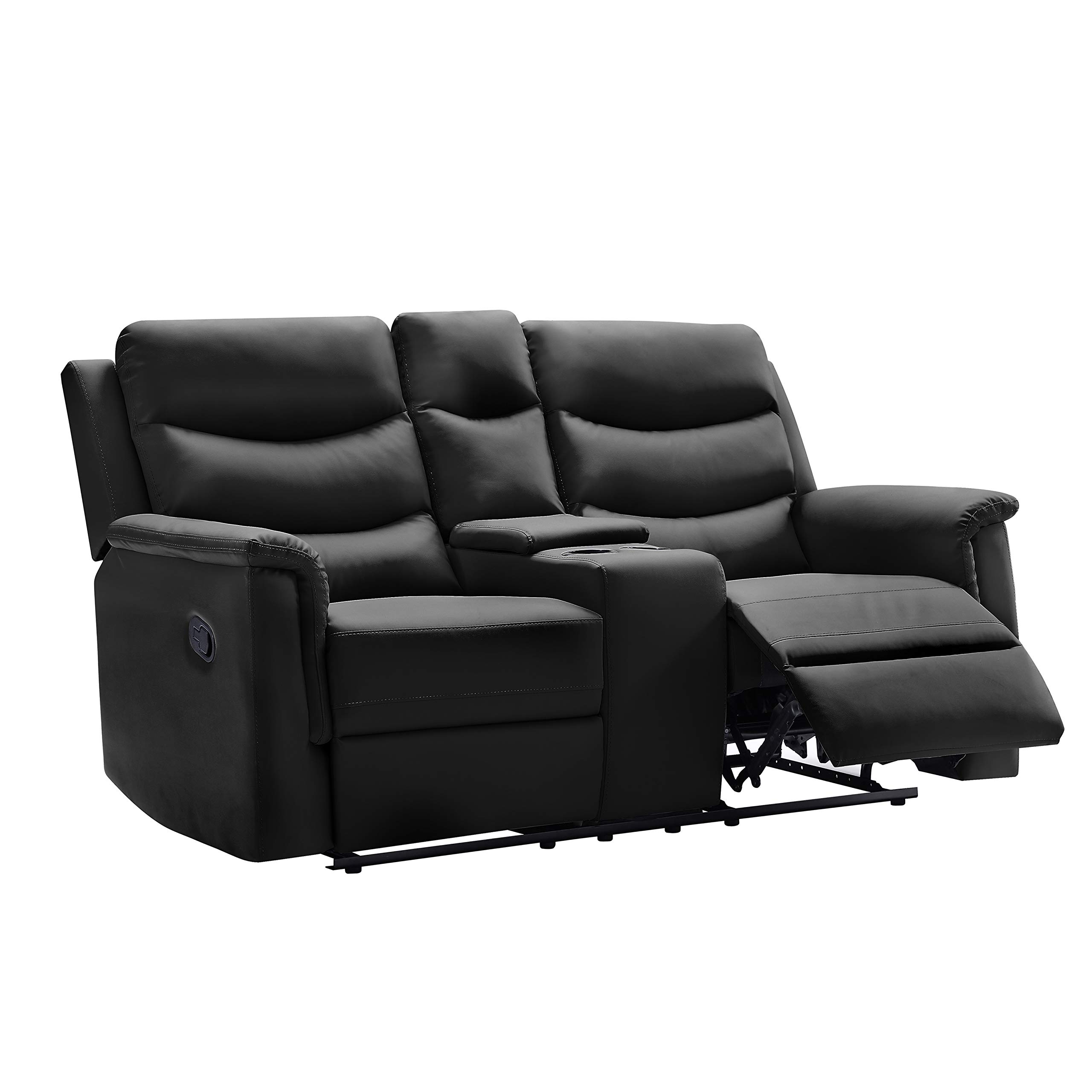 Faux Leather Double Recliner Loveseat Sofa with Console, 2 Seater Love Seat Couch Home Theater Seating RV Furniture,Pillow Top Armrest Manual Recliling Sofa & Couches with Storage & Cup Holders