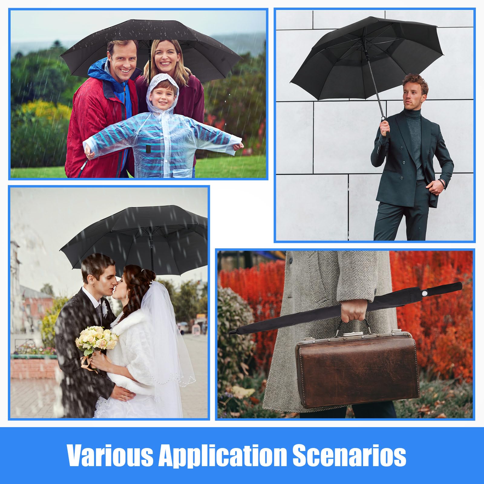 Jexine 20 Pieces Golf Umbrella Bulk 62 Inch Automatic Open Golf Umbrella Extra Large Oversize Double Canopy Vented Windproof Waterproof Stick Umbrellas UV Protection Umbrellas for Men and Women