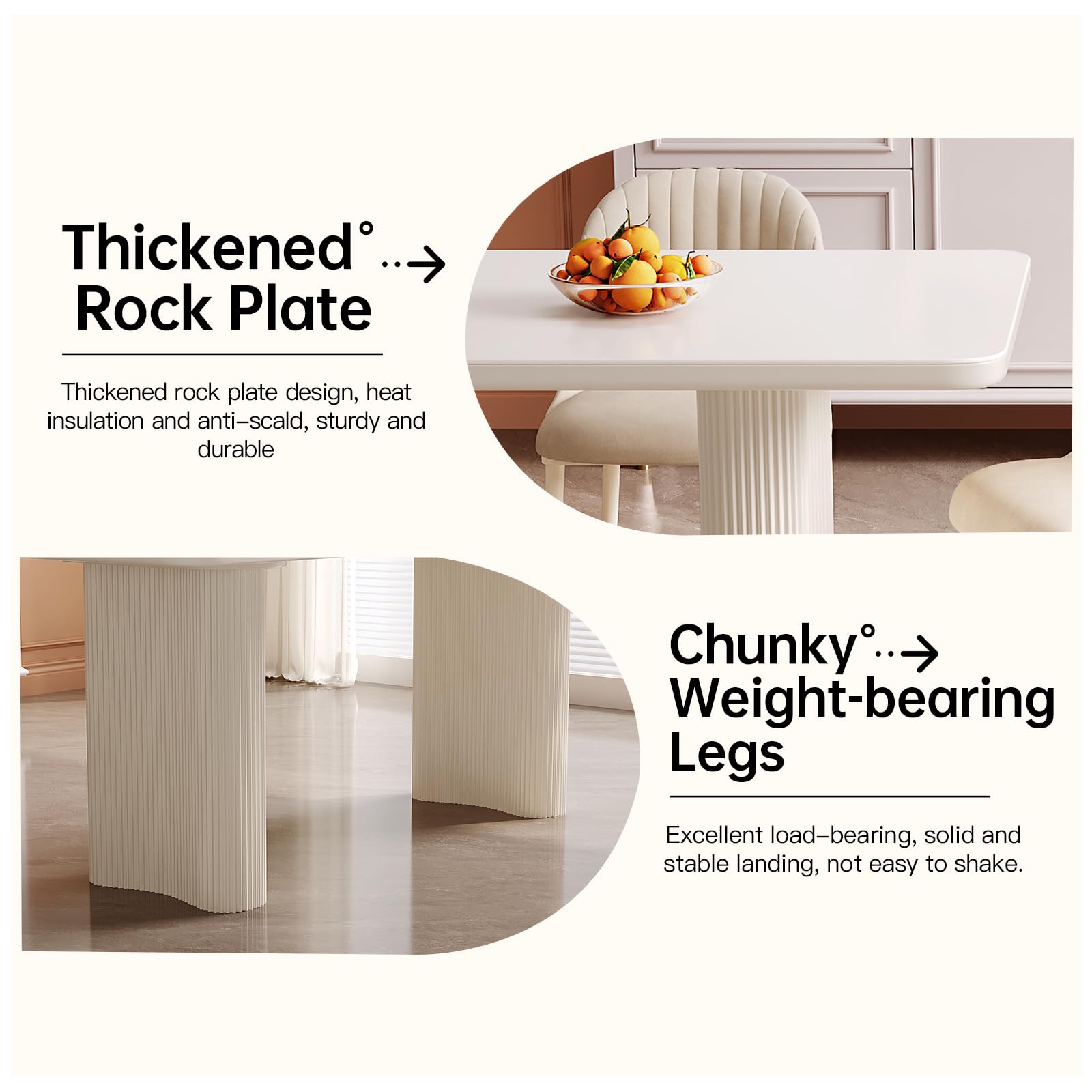 QEZEOM 55.27" Dining Table for 4-6, Modern Rectangular Kitchen Table with Wavy Design Legs, Home Office, Living Room Furniture, Easy to Assemble, White