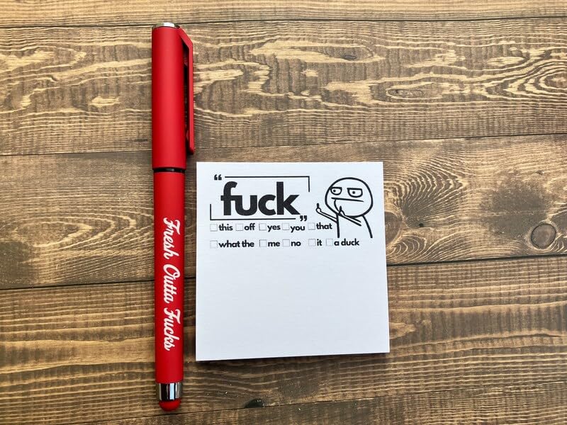 BOSONS Fresh Outta Fucks Pad And Pen, Fun Black Gel Pen With Notepad, Humorous Notepad And Pen Set, Playful Desk Accessories (Red,2pcs)