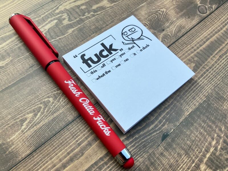 BOSONS Fresh Outta Fucks Pad And Pen, Fun Black Gel Pen With Notepad, Humorous Notepad And Pen Set, Playful Desk Accessories (Red,2pcs)
