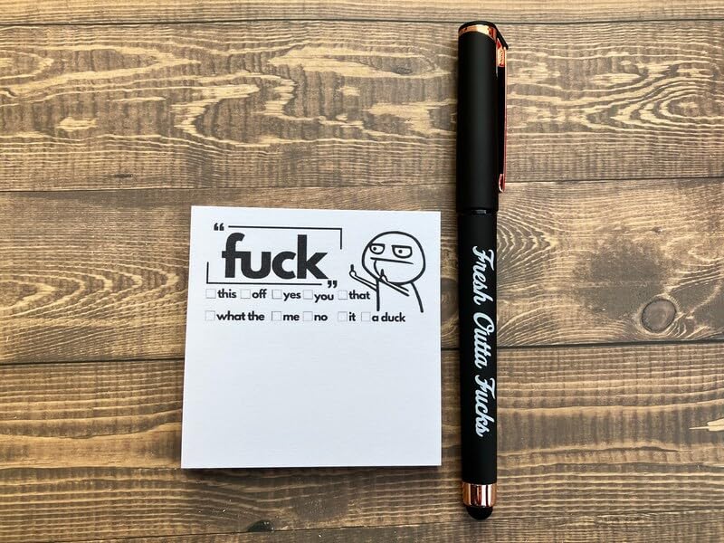 BOSONS Fresh Outta Fucks Pad And Pen, Fun Black Gel Pen With Notepad, Humorous Notepad And Pen Set, Playful Desk Accessories (Red,2pcs)