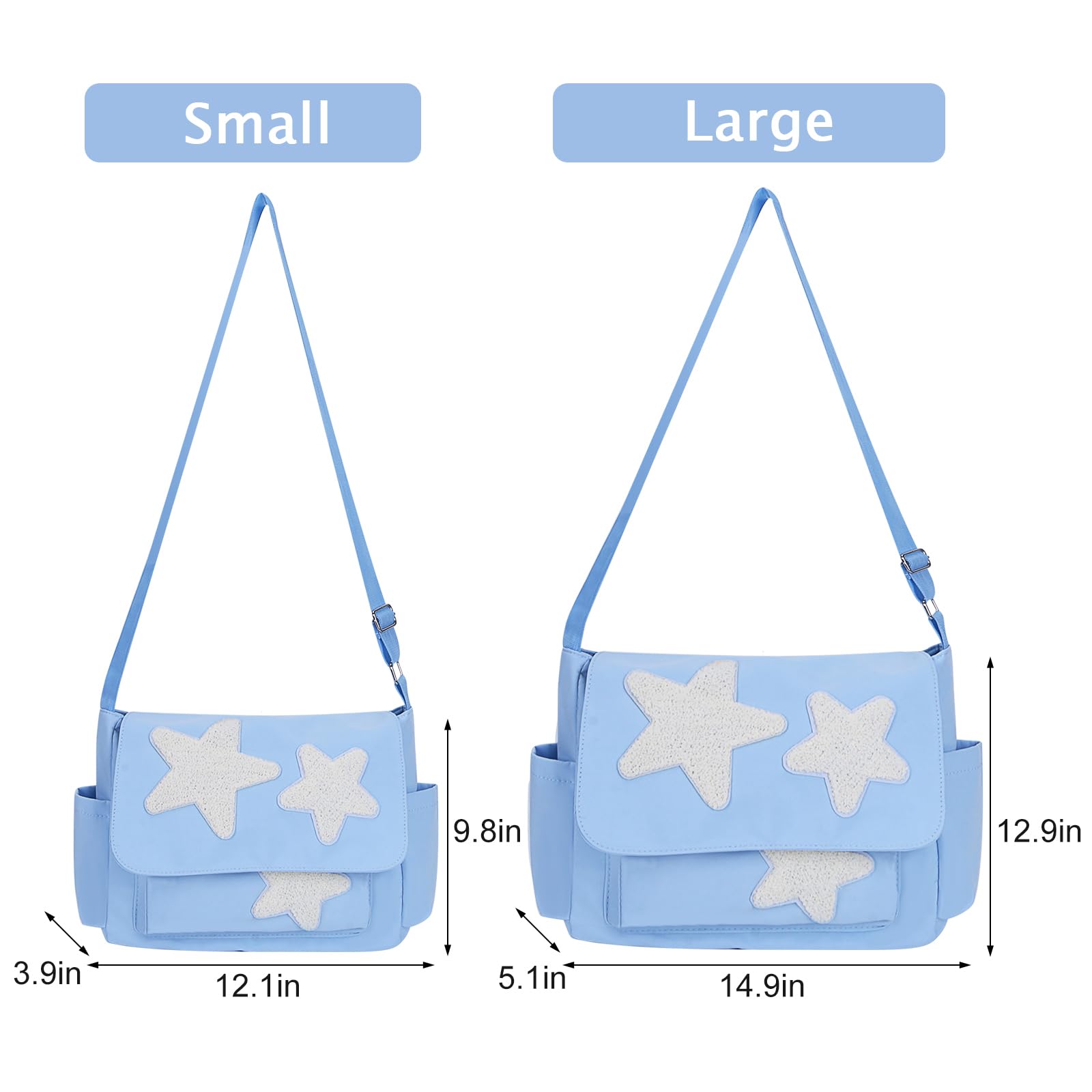 Cute Messenger Bag, Kawaii Nylon Crossbody Bag Y2K Star Purse for Women (B-Blue)