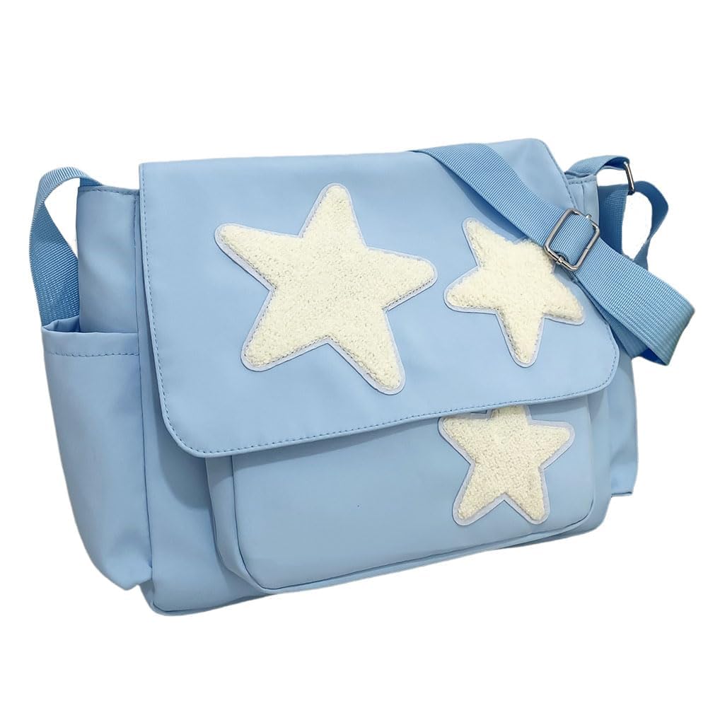 Cute Messenger Bag, Kawaii Nylon Crossbody Bag Y2K Star Purse for Women (B-Blue)
