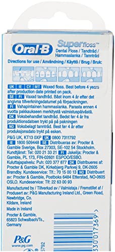 Oral-B Super Floss Mint Dental Floss for Braces Bridges - 50 Strips