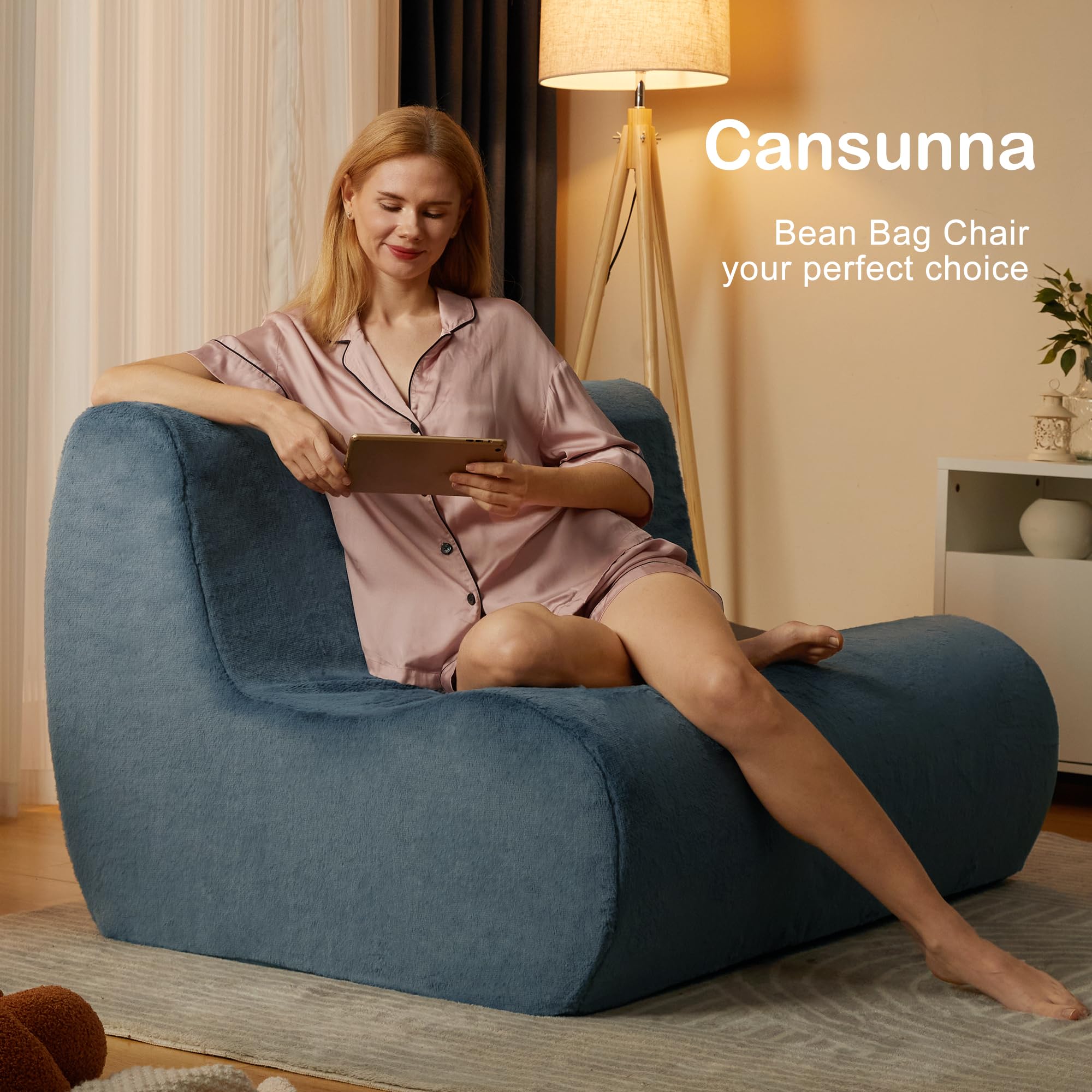Cansunna Loveseat Bean Bag Chair, Bean Bag Couch Lazy Beanbag Sofa Large Armless Comfy Chair Sofa for Adults, with High Density One-Piece Foam Filling (Large)