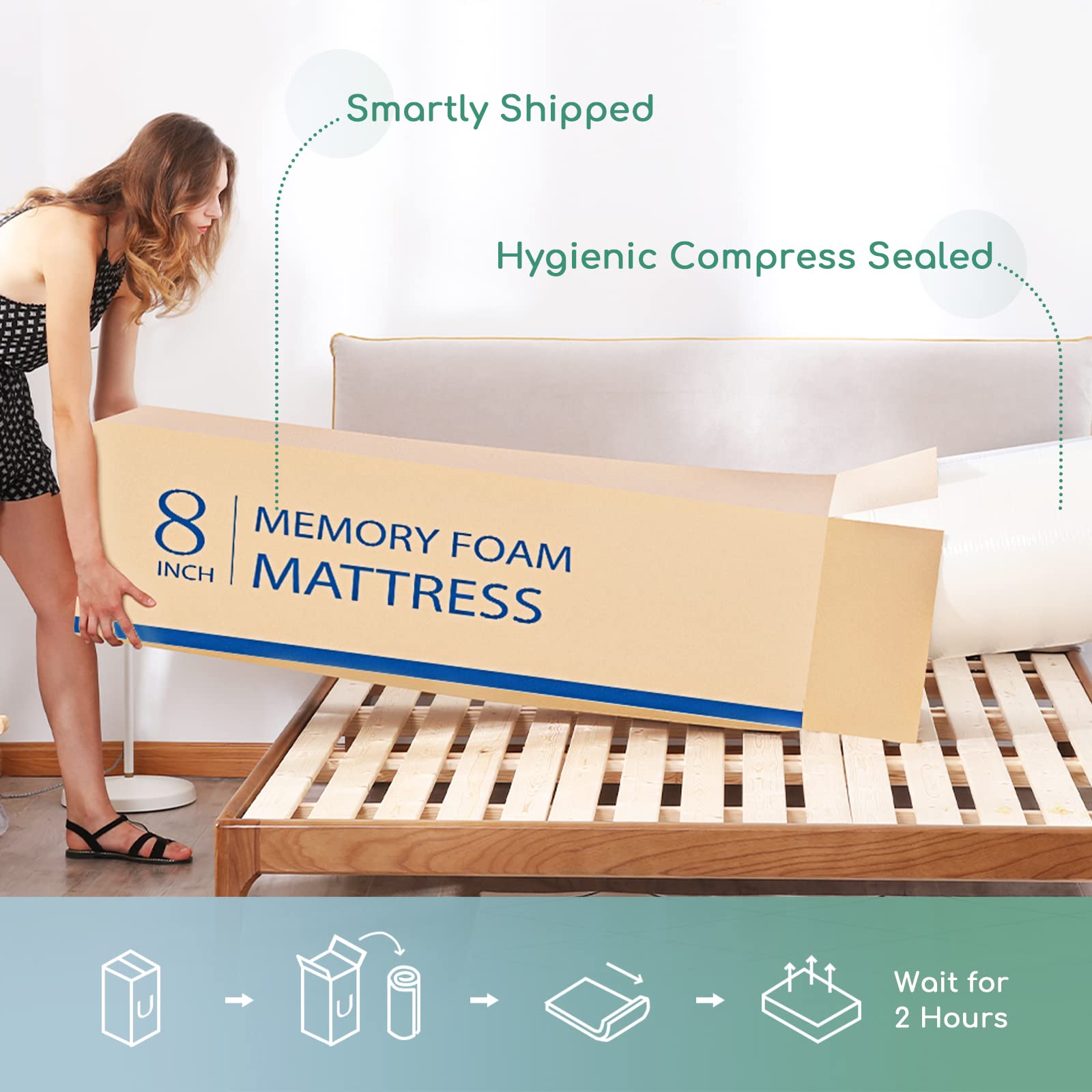 Airdown Full Mattress, 8 Inch Memory Foam Mattress in a Box, Full Size Mattress Green Tea Gel Foam Infused for Cool Sleep, Medium Firm Mattress Full for Pressure Relief, CertiPUR-US Certified