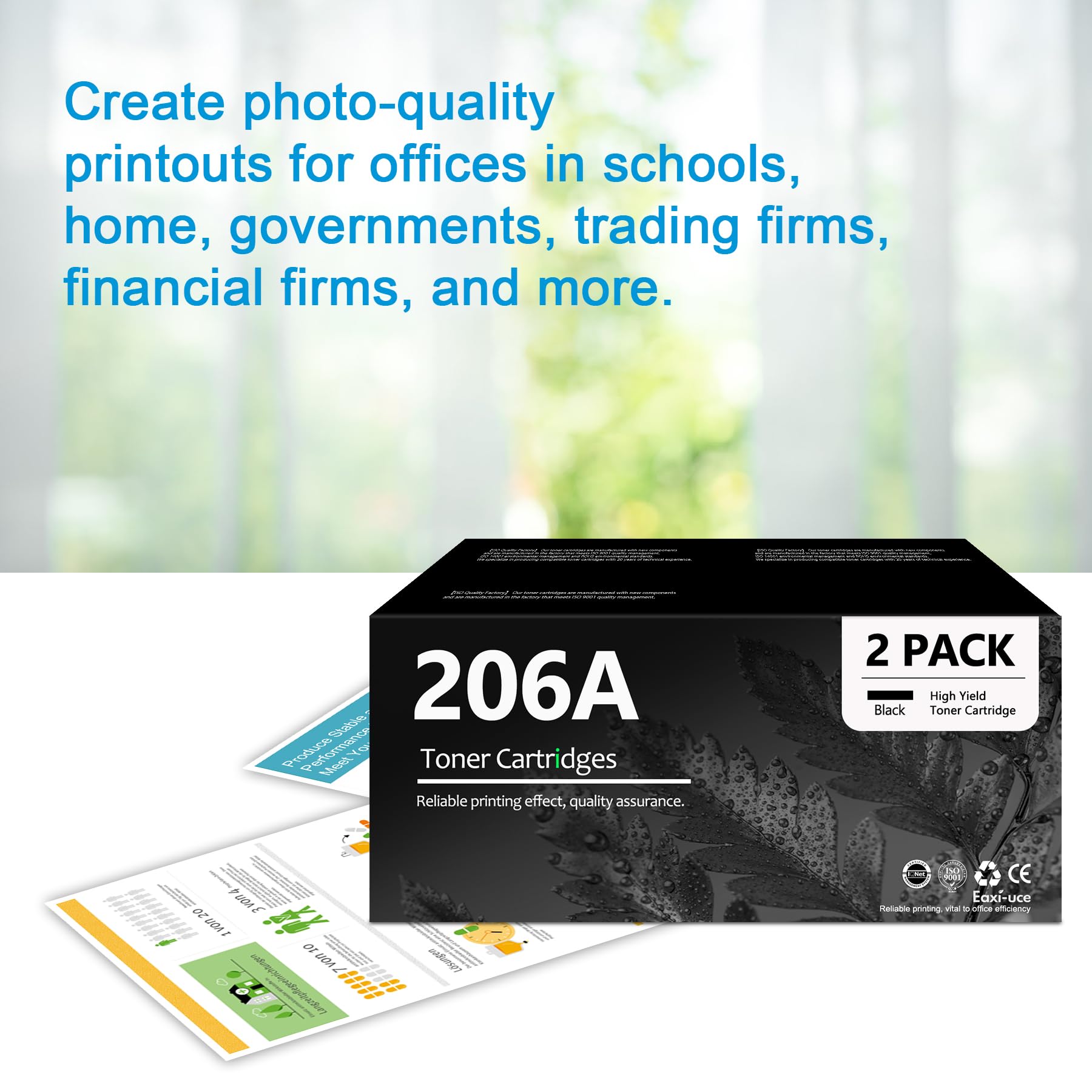 206A Black Toner Cartridges 2-Pack (with Chip) : Replacement for HP 206A W2110A 206X W2110X Works for Color Laserjet Pro MFP M283cdw M283fdw M283fdn M282nw Pro M255dw M255nw Printer Ink