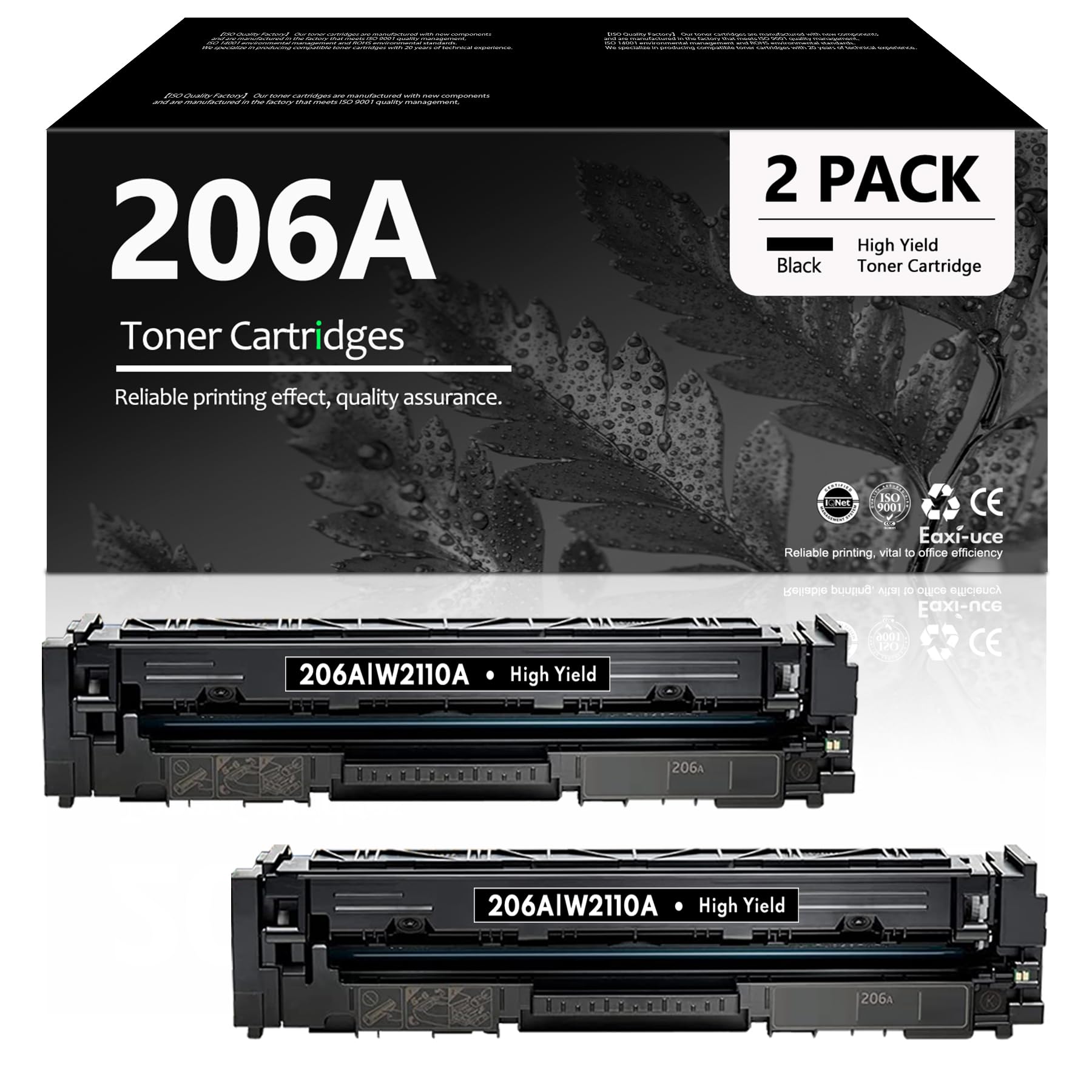 206A Black Toner Cartridges 2-Pack (with Chip) : Replacement for HP 206A W2110A 206X W2110X Works for Color Laserjet Pro MFP M283cdw M283fdw M283fdn M282nw Pro M255dw M255nw Printer Ink
