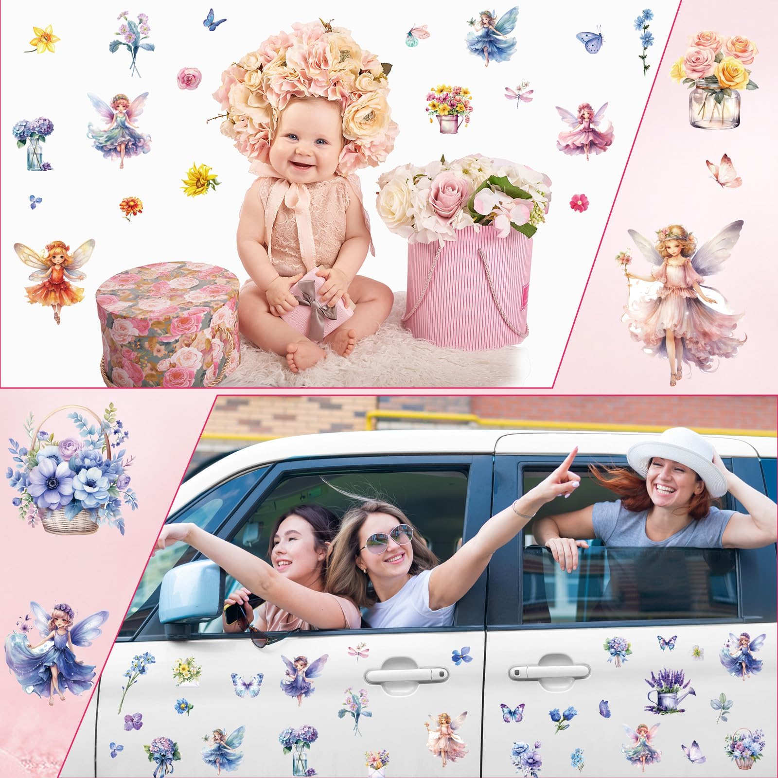 gisgfim 12 Sheets Rub on Transfers for Crafts and Furniture Fairy Rub on Transfers Stickers Fairy Flower Rub on Decals Decor for Spring Home Office Paper Wood DIY Craft, 5.9 x 5.9 Inch