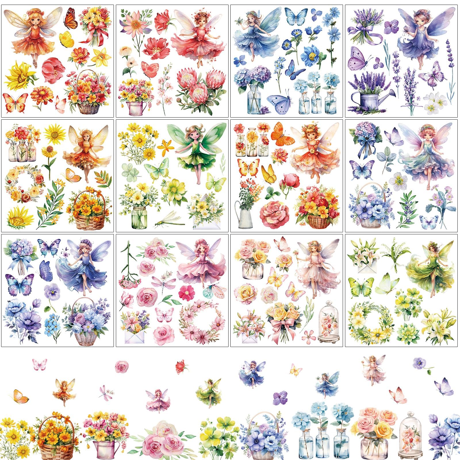 gisgfim 12 Sheets Rub on Transfers for Crafts and Furniture Fairy Rub on Transfers Stickers Fairy Flower Rub on Decals Decor for Spring Home Office Paper Wood DIY Craft, 5.9 x 5.9 Inch