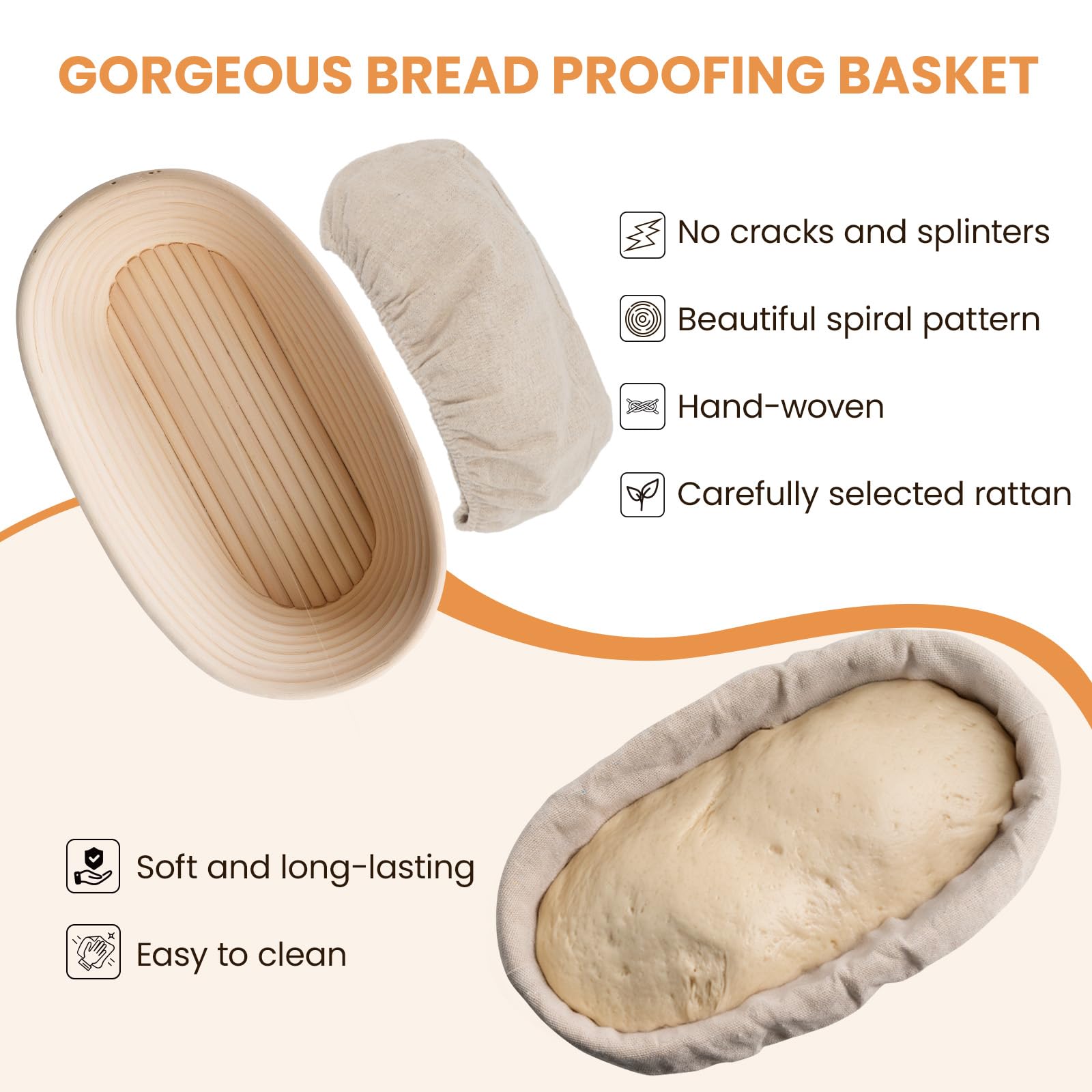 KIKCOIN Banneton Bread Proofing Basket, 10 Inch Oval Sourdough Bread Baking Supplies, Sourdough Proofing Basket Set of 2, Sourdough Starter Kit with Bread Lame, Linen Liner, Metal Scraper, Dough Whisk