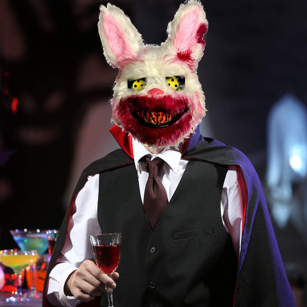 Halloween Mask Scary Bloody Plush Rabbit Masks Bloody Plush Head Masks Bunny Mask Head Bear Cosplay Costume Halloween Decor