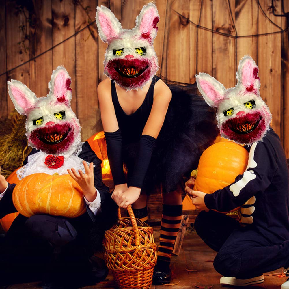 Halloween Mask Scary Bloody Plush Rabbit Masks Bloody Plush Head Masks Bunny Mask Head Bear Cosplay Costume Halloween Decor
