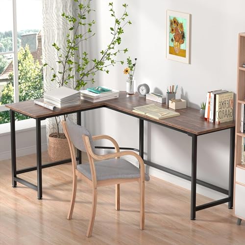 VECELO 66" L Shaped Corner Easy to Assemble Concer Sturdy Home Office Computer Table Larger Gaming Workstation Writing Desk, 66 Inch, Walnut