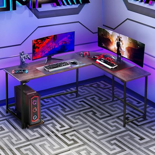 VECELO 66" L Shaped Corner Easy to Assemble Concer Sturdy Home Office Computer Table Larger Gaming Workstation Writing Desk, 66 Inch, Walnut