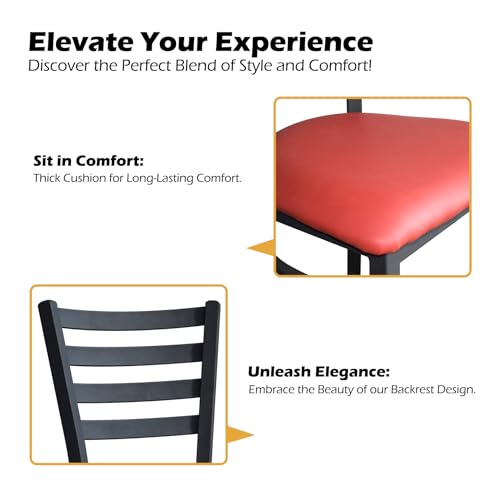 DECFUL Metal Dining Chair Set of 2 - Modern Classic Kitchen Restaurant Dining Chairs with Red Padded Seat Cushion and Sturdy Ladder Backrest