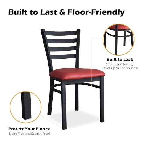 DECFUL Metal Dining Chair Set of 2 - Modern Classic Kitchen Restaurant Dining Chairs with Red Padded Seat Cushion and Sturdy Ladder Backrest