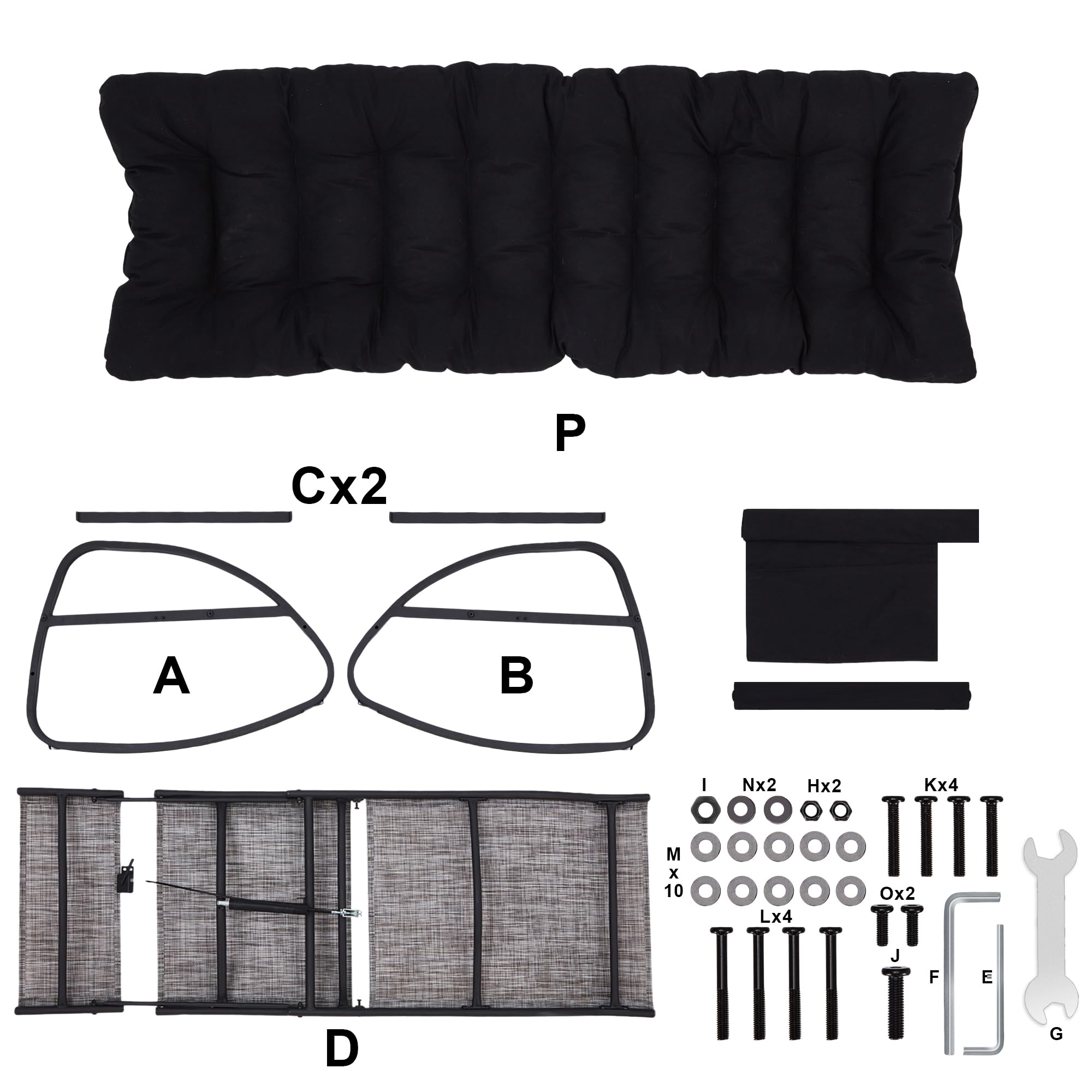 Patio Rocking Chairs with Armrest&Pockets Rocker Lounger with Removable Cotton Pads Suitable for Patio, Garden and Lawn (Black)
