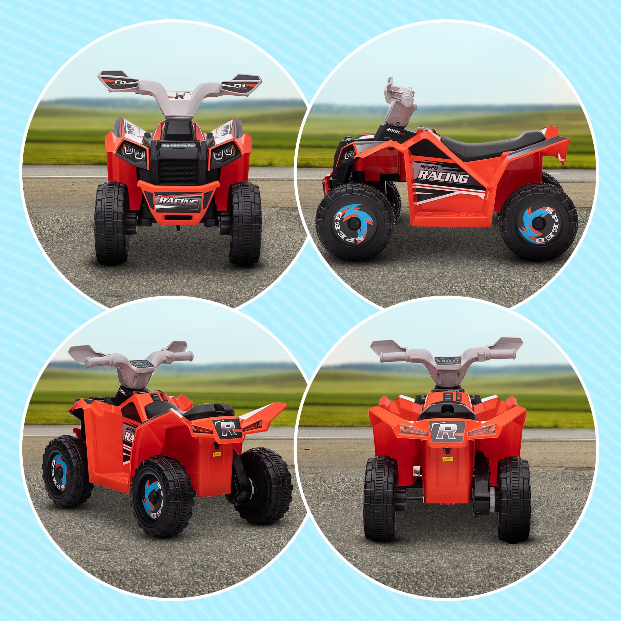 Aosom Kids ATV Quad Car, 6V Four-Wheeler Ride on Toy for Kids with Forward Backward Function, Wear-Resistant Wheels for Toddlers Ages 18-36 Months, Red