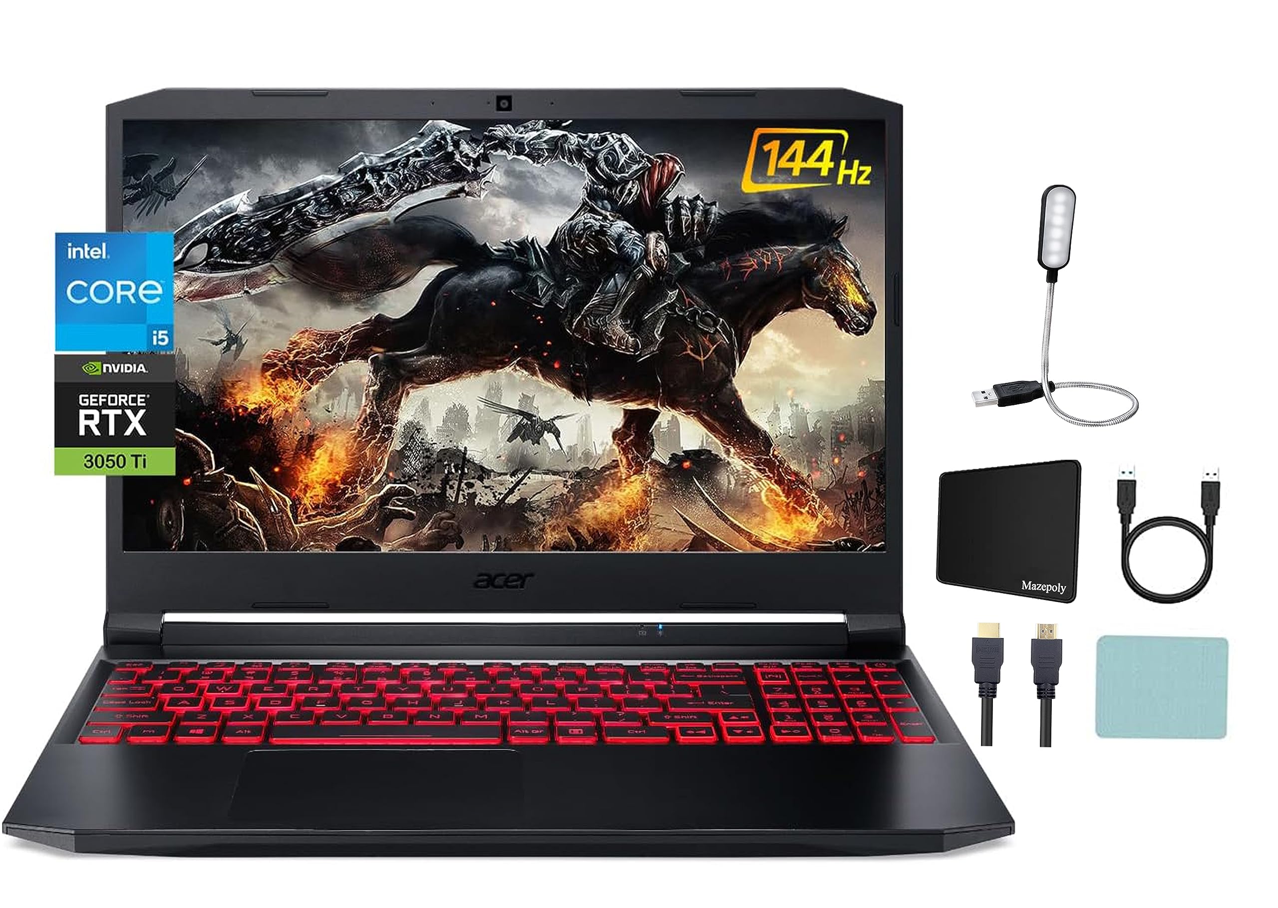 acer Nitro 5 Gaming Laptop, 15.6" FHD IPS 144Hz Display, Intel Core i5-11400H, 2.70 GHz, GeForce RTX 3050Ti, 32GB RAM, 1TB PCIe SSD, Wi-Fi 6, Backlit Keyboard, Black, Windows 11 Home + Accessories
