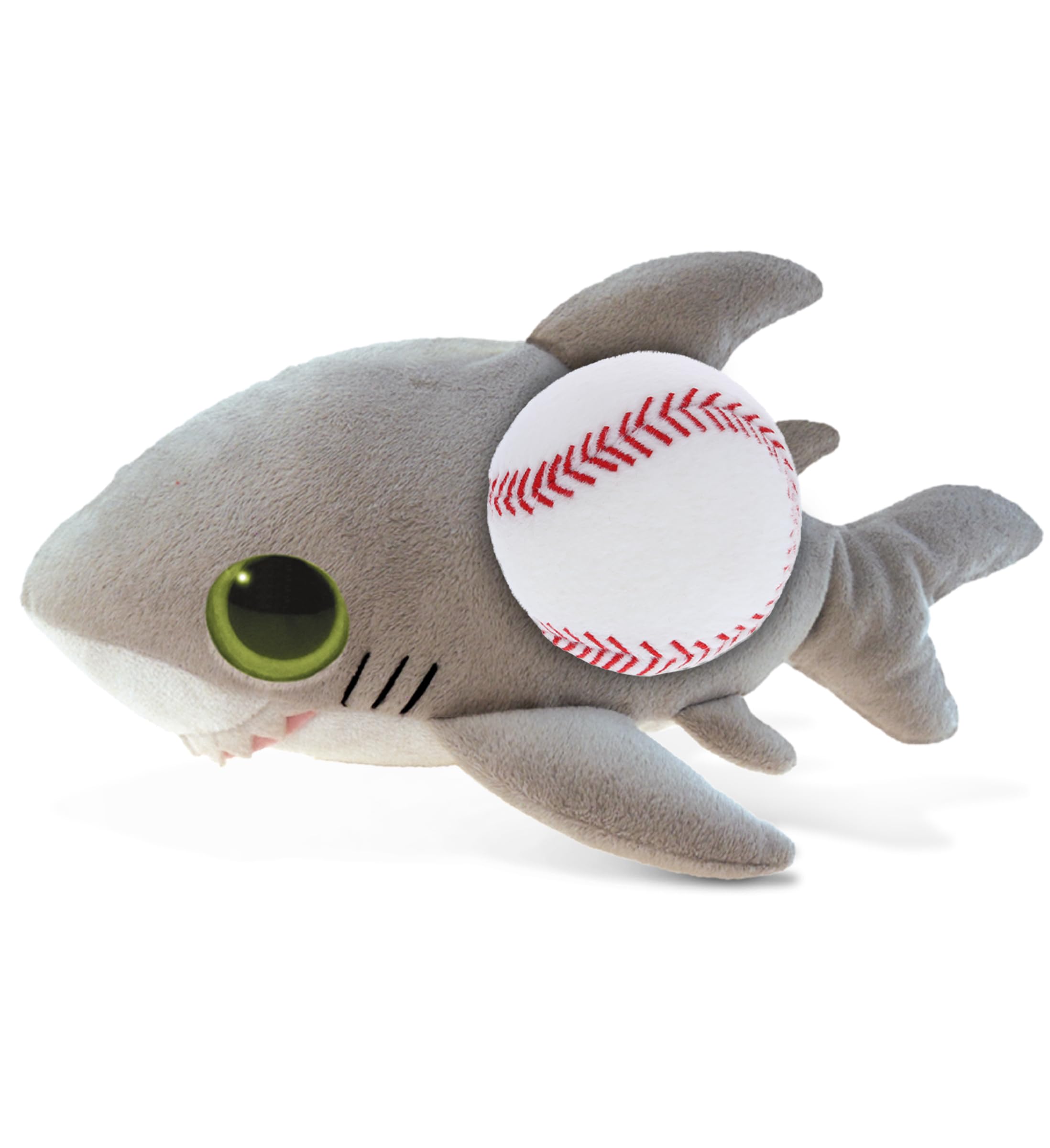 DolliBu Big-Eye Shark Stuffed Animal with Baseball Plush - Soft Huggable Shark, Adorable Shark Plush Toy, Personalized Soft Plush Doll Animal Toy for Kids and Adults - 6 Inches