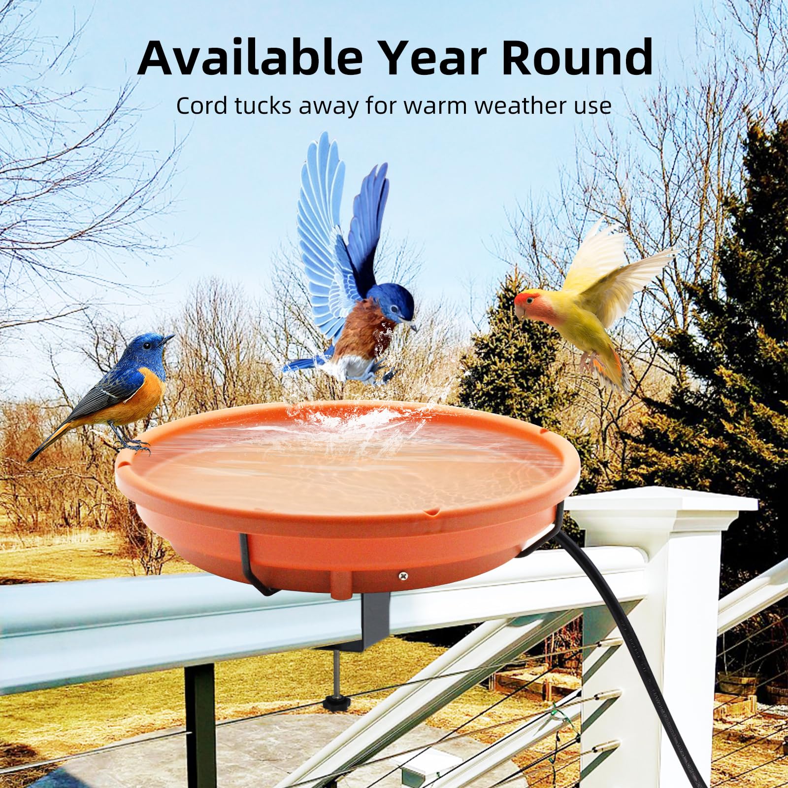 GIFANK [Clearance] Heated Bird Bath with Thermostatically Controlled 4-in-1 Bird Bath Bird Heater Heatable Bird Bath Bowl Heated Bird Waterer for Winter Outdoor Garden Yard Patio Lawn