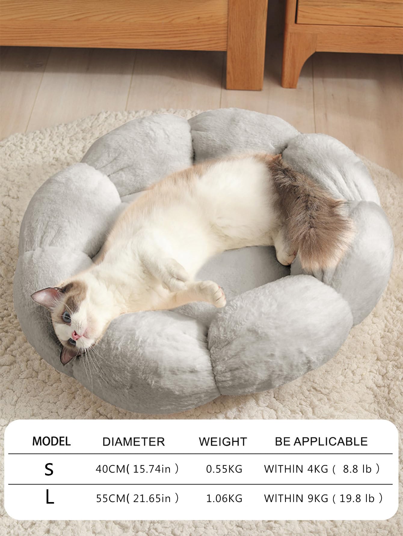 QWINEE Flower Shaped Cat Dog Bed Cat Bed Warm Soft Plush Warm Winter Nest Round Washable Non-Slip Pet Bed for Small Medium Dog Puppy Kitten Kitty Sleeping Grey S