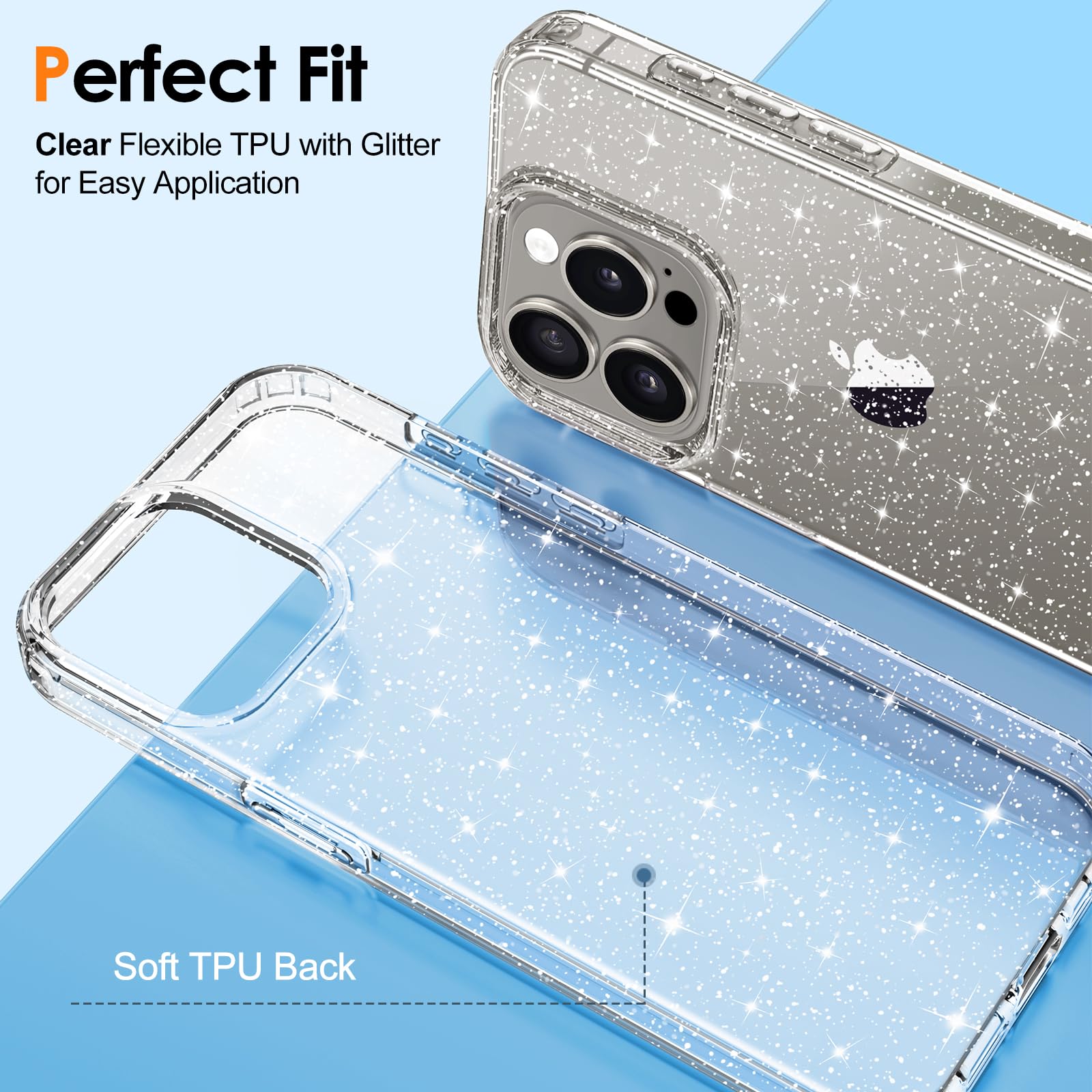 Hython for iPhone 15 Pro Max Case Glitter, Cute Clear Glitter Sparkly Shiny Bling Sparkle Cover, Anti-Scratch Soft TPU Slim Fit Shockproof Protective Phone Cases for Women Girls, Clear Glitter