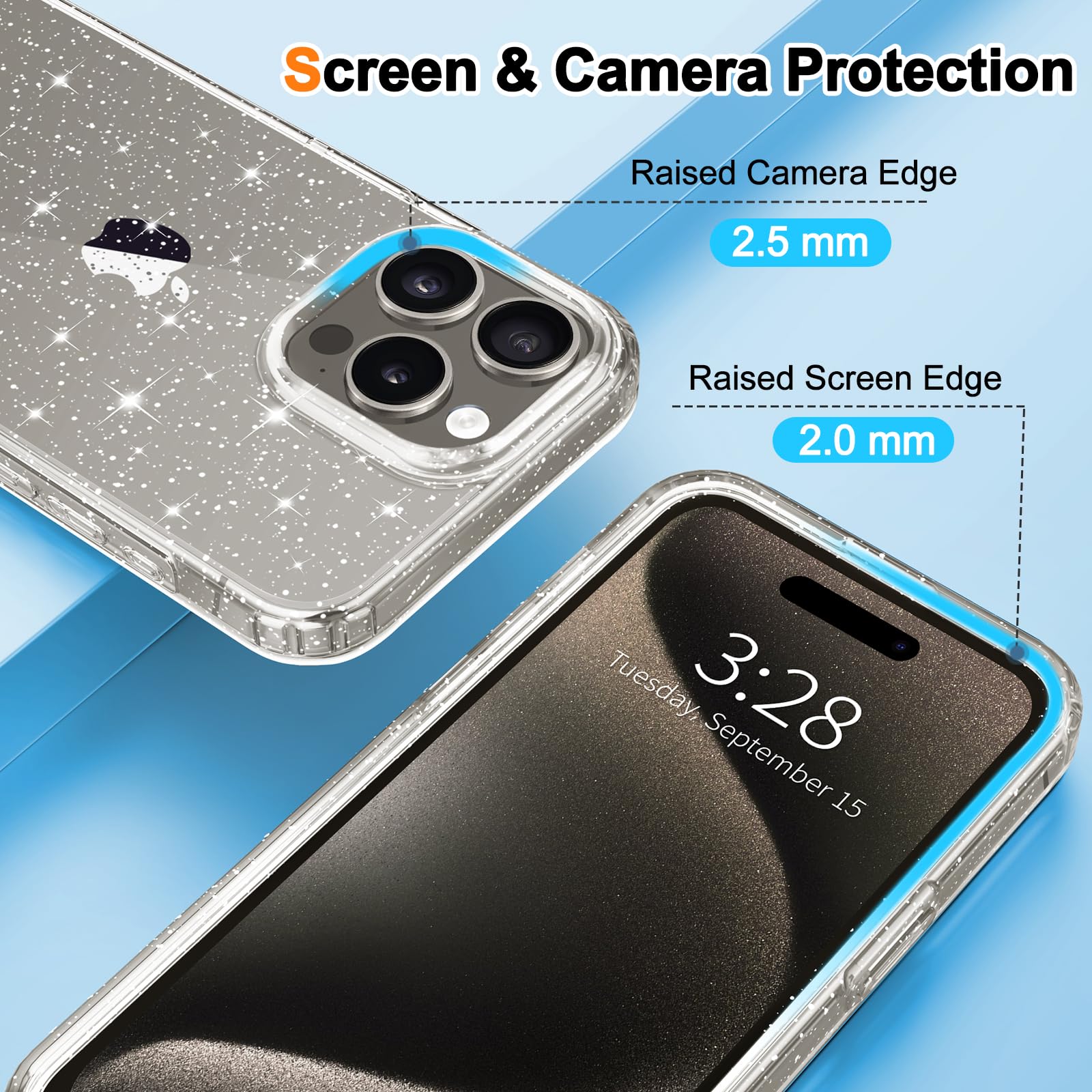 Hython for iPhone 15 Pro Max Case Glitter, Cute Clear Glitter Sparkly Shiny Bling Sparkle Cover, Anti-Scratch Soft TPU Slim Fit Shockproof Protective Phone Cases for Women Girls, Clear Glitter