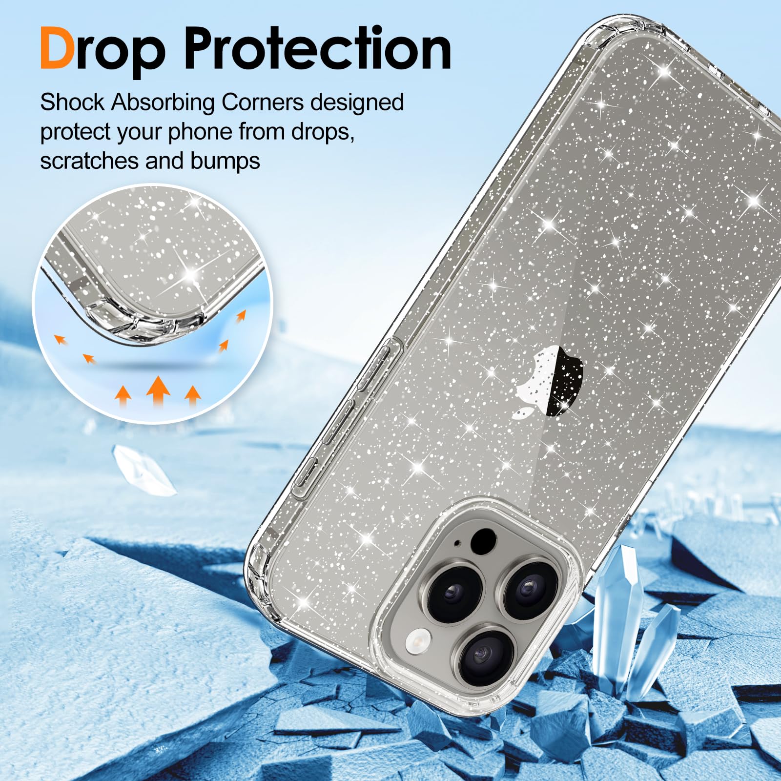 Hython for iPhone 15 Pro Max Case Glitter, Cute Clear Glitter Sparkly Shiny Bling Sparkle Cover, Anti-Scratch Soft TPU Slim Fit Shockproof Protective Phone Cases for Women Girls, Clear Glitter