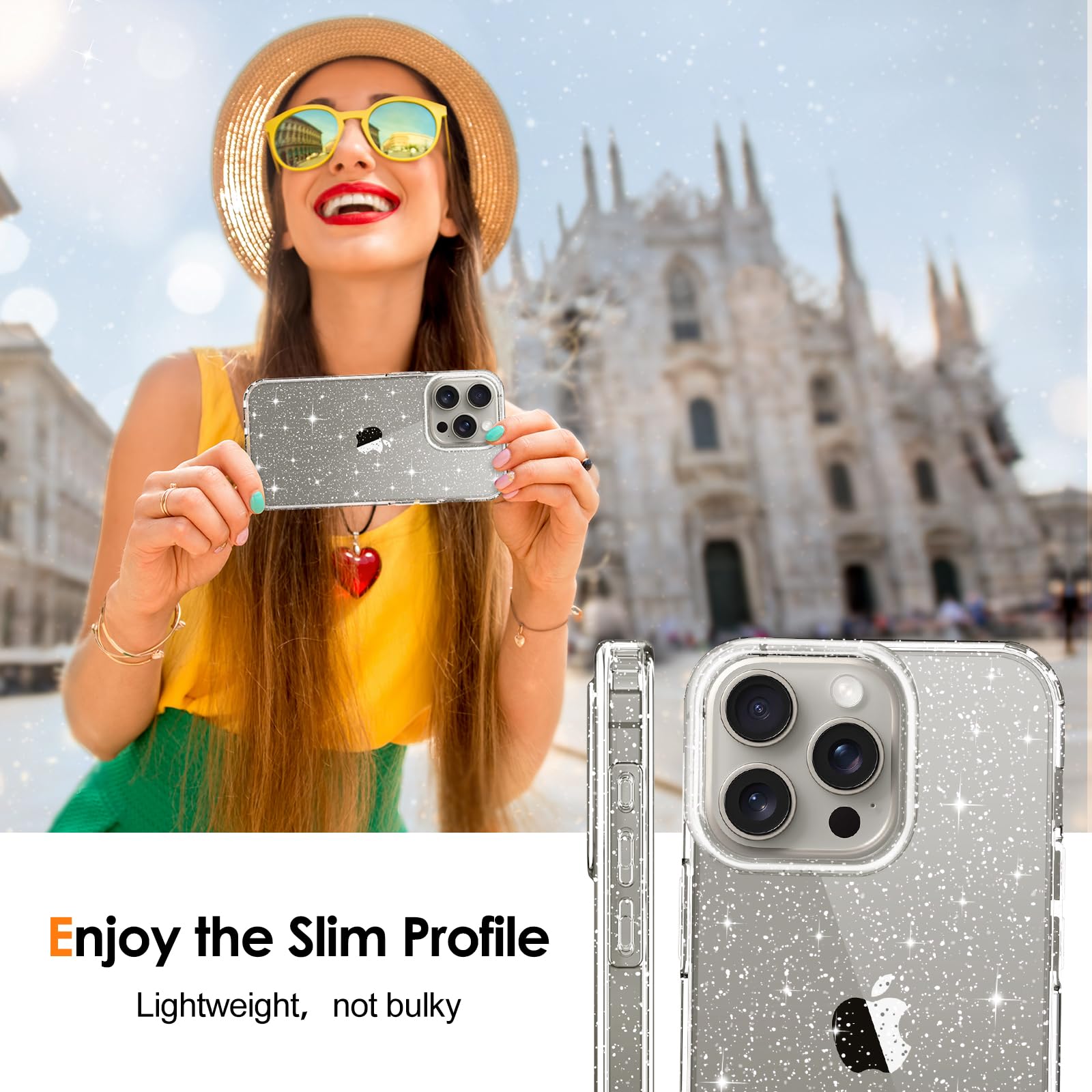Hython for iPhone 15 Pro Max Case Glitter, Cute Clear Glitter Sparkly Shiny Bling Sparkle Cover, Anti-Scratch Soft TPU Slim Fit Shockproof Protective Phone Cases for Women Girls, Clear Glitter