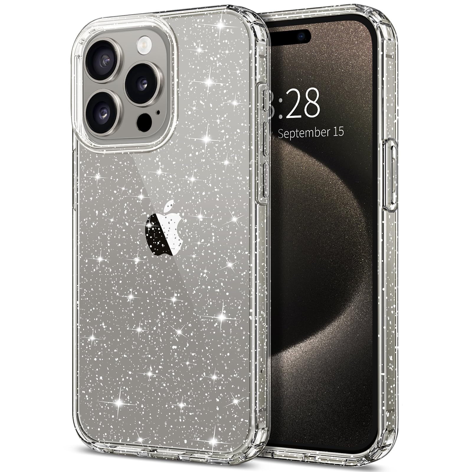 Hython for iPhone 15 Pro Max Case Glitter, Cute Clear Glitter Sparkly Shiny Bling Sparkle Cover, Anti-Scratch Soft TPU Slim Fit Shockproof Protective Phone Cases for Women Girls, Clear Glitter