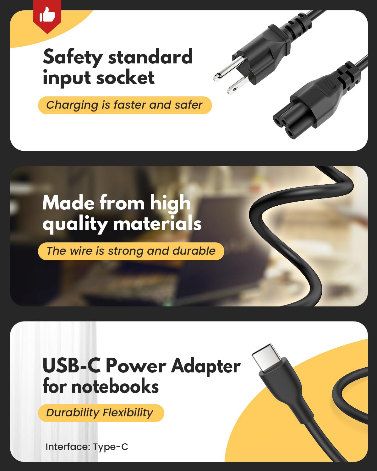USB C Charger for Nintendo Switch, 45W AC Adapter Cable for Switch Lite/OLED/Steam Deck/TV Dock Mode, Power Supply Cord for Tablets/MacBook Pro/iPad/Laptop 15V 3A Fast Charging